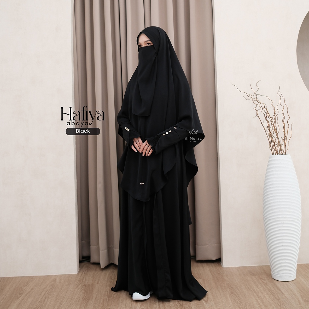 Jual Hijab Almuizz - Hafiya Abaya Lebaran 2025 Outfit Umroh Lengan Plisket (SET) (Abaya + Khimar ...