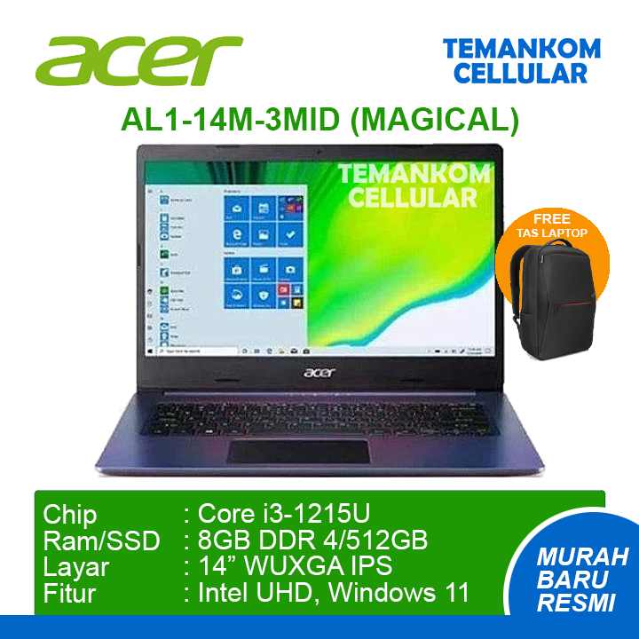 Jual Laptop ACER Aspire Lite AL1-14M-3MID Intel Core i3 1215U 8GB RAM ...