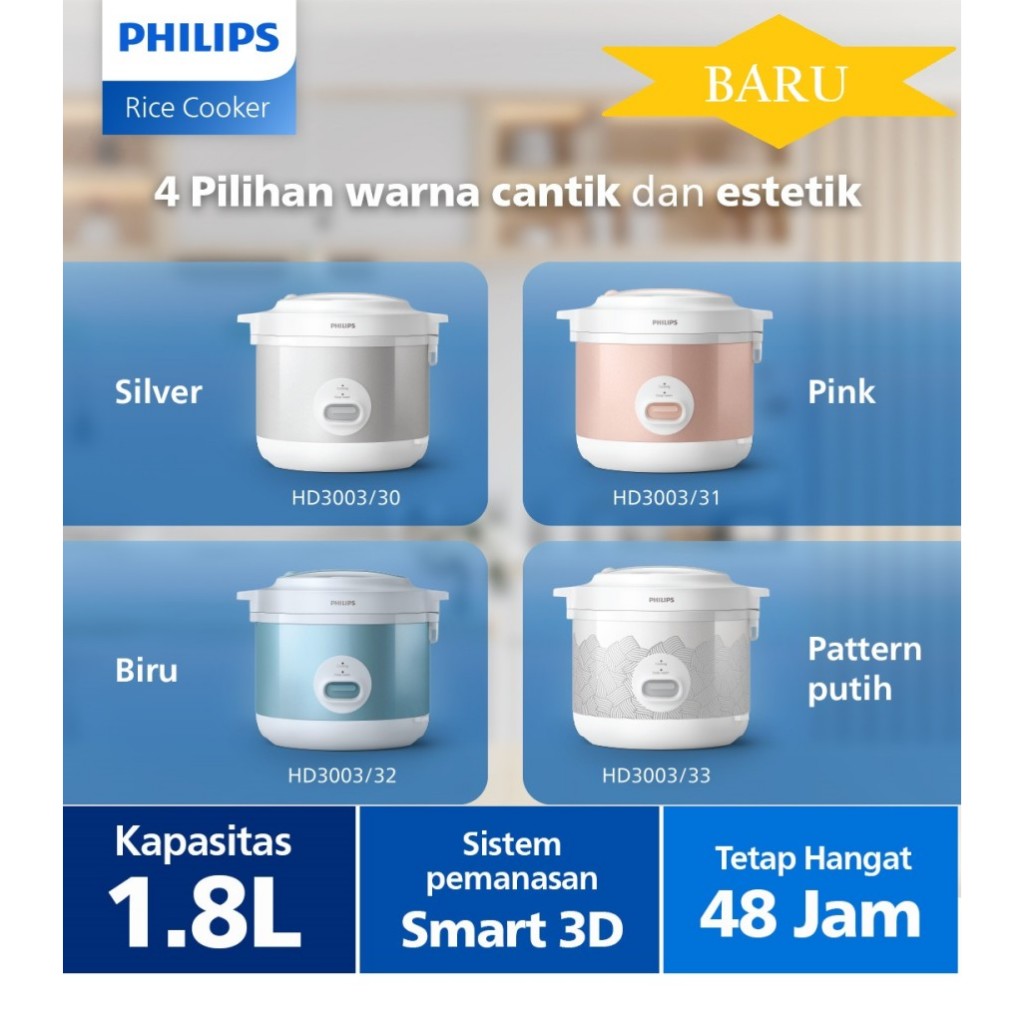 Jual Philips 1.8L Rice Cooker HD3003/30/31/32/33 | Shopee Indonesia