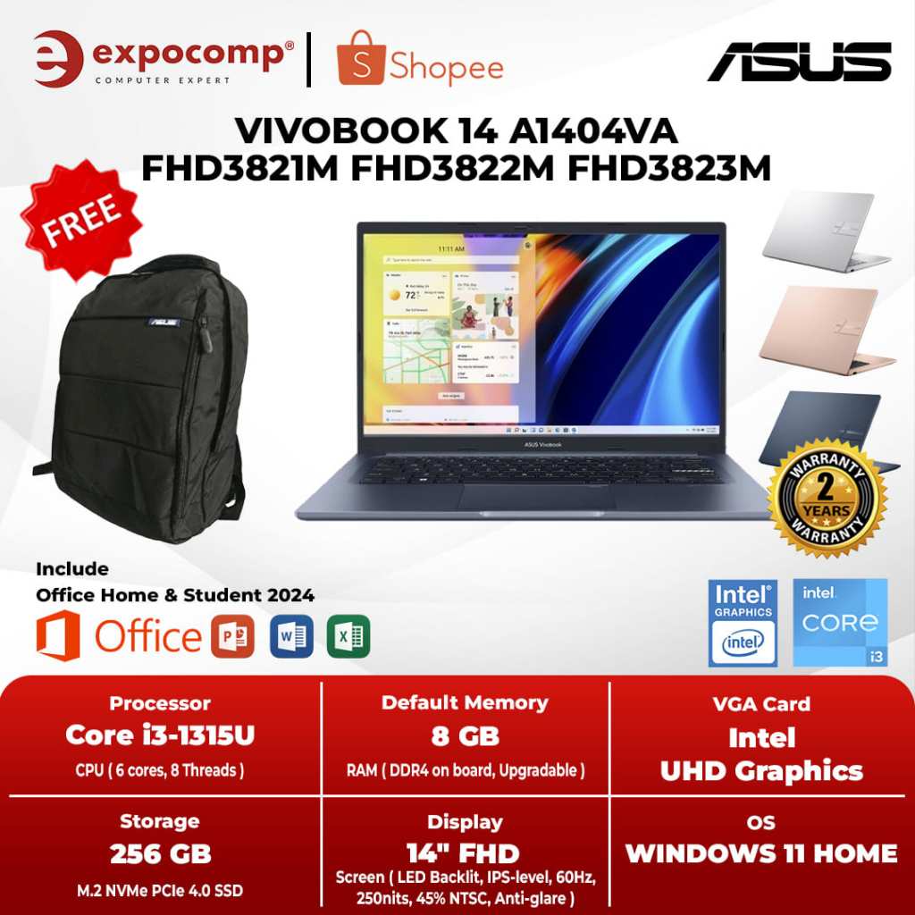 Jual ASUS VIVOBOOK 14 A1404VA FHD3821M FHD3822M FHD3823M INTEL CORE i3 ...