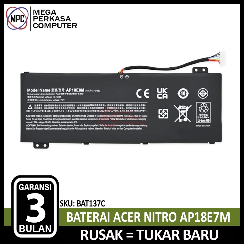 Jual Baterai Batere Battery Acer AP18E7M – Acer NITRO 5 AN515-54-52YA ...