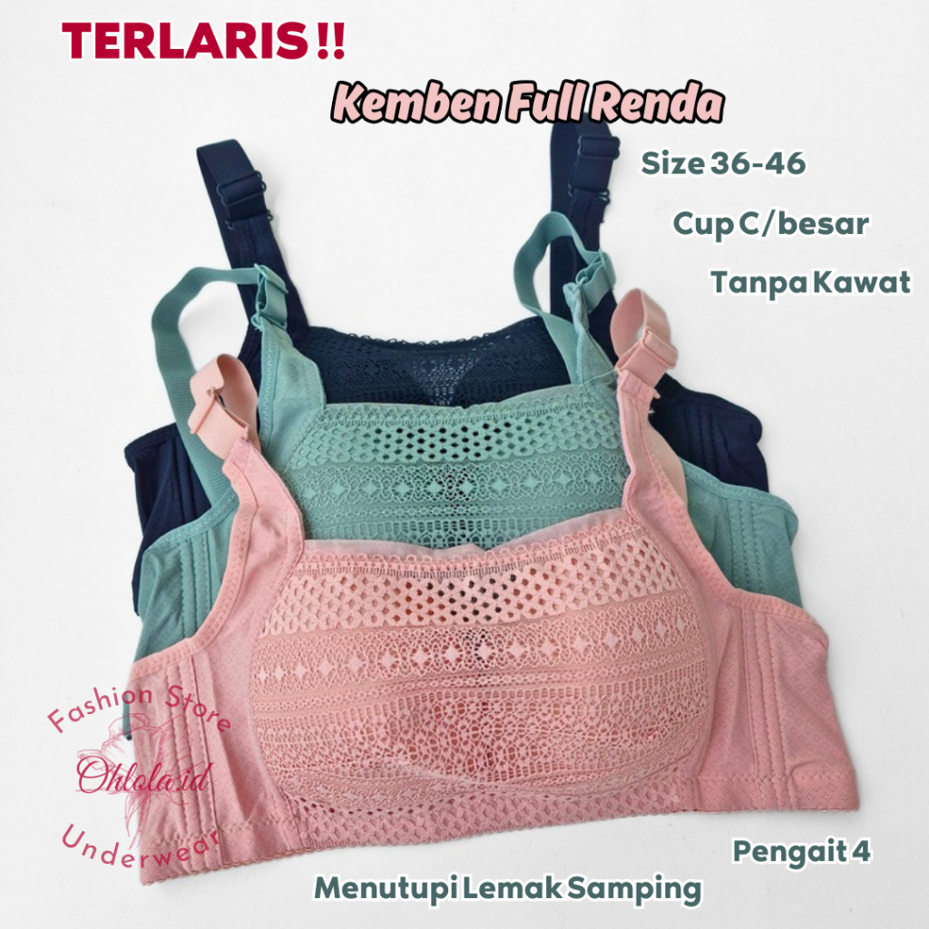 Jual 3 Pcs Terlaris Bra Kemben Full Renda Bh Wanita Cup Besar Busa ...