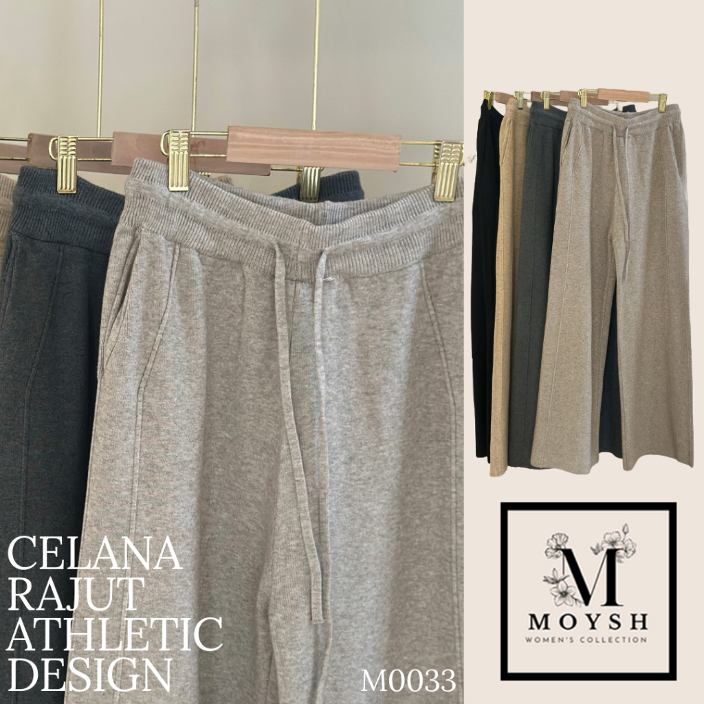 Jual MOYSH Celana panjang Rajut Santai Rileks Tebal Athletic Desain Garis Baju Perempuan Premium ...