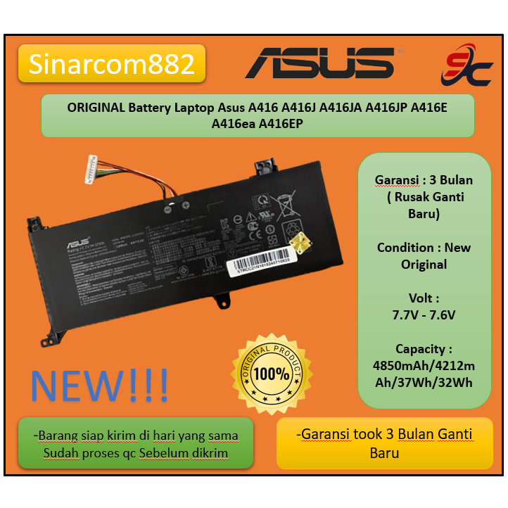 Jual ORIGINAL Battery Laptop Asus A416 A416J A416JA A416JP A416E A416ea A416EP | Shopee Indonesia