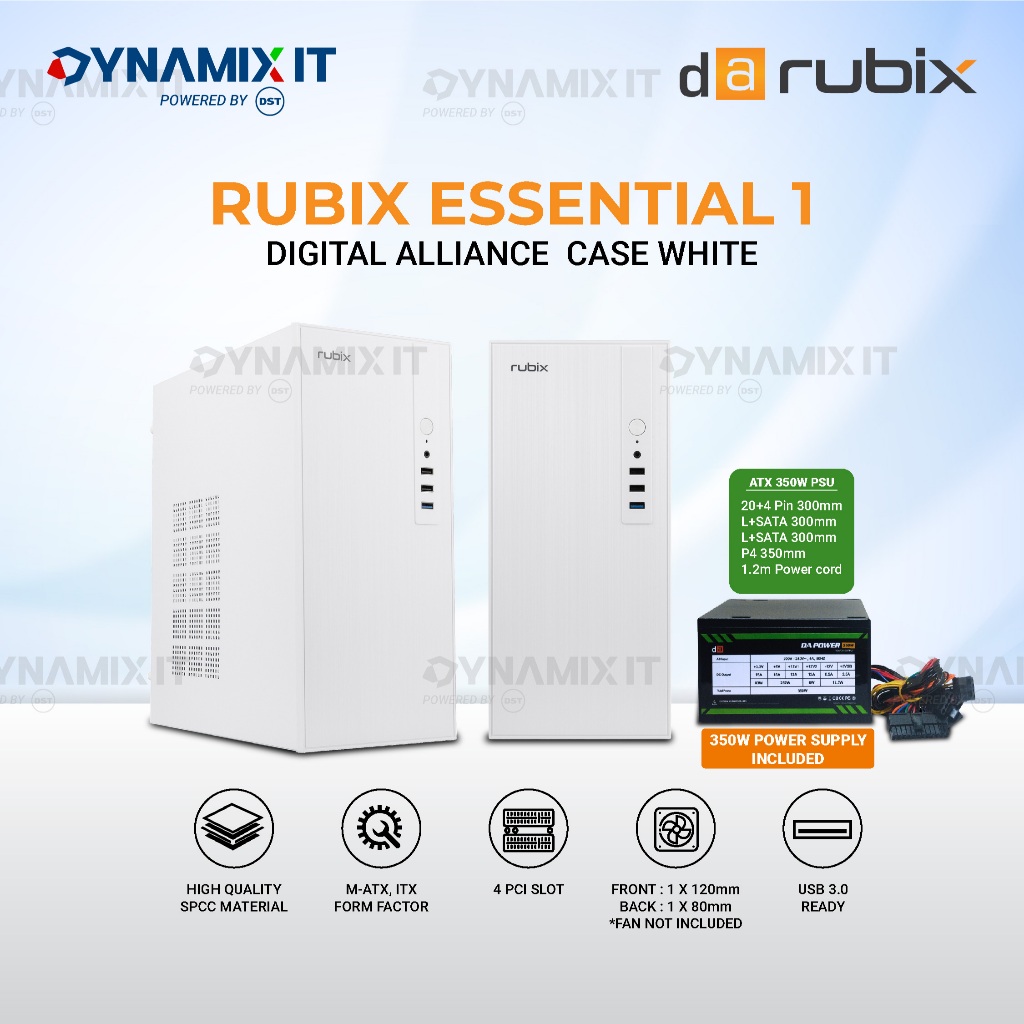Jual DA RUBIX Essential 1 micro-ATX White PC Case + 350Watts ATX PSU ...