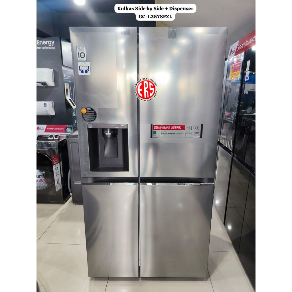 Jual LG KULKAS SIDE BY SIDE BUILT IN DISPENSER AND ICE MAKER GC-L257SFZL | Shopee Indonesia