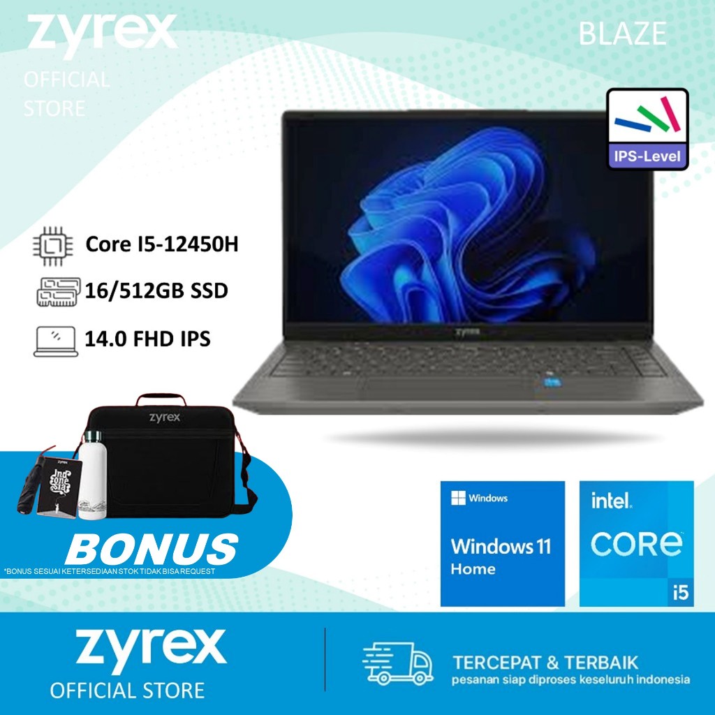 Jual LAPTOP ZYREX BLAZE I5 12450H 16GB 512GB W11 14.0 FHD IPS 2YR GREY | Shopee Indonesia