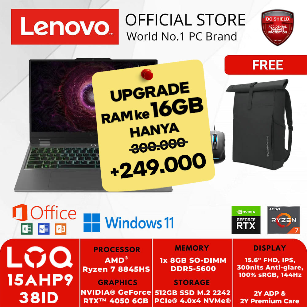 Jual LENOVO GAMING LOQ 15AHP9 38ID AMD RYZEN 7-8845HS RTX4050 8GB 512GB ...