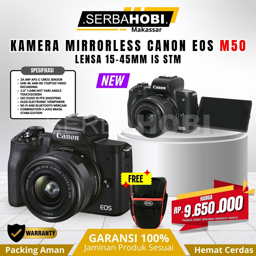 Jual Kamera Mirrorless Canon EOS M50 Lensa 15-45mm NEW | Shopee Indonesia
