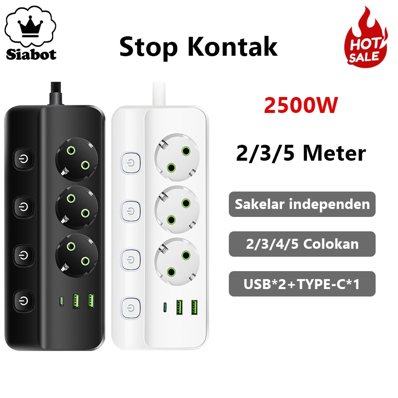 Jual Power Stop Kontak 2/3/5M Stop Kontak Colokan Fast Charging 2 USB Port +5 Lubang Socket +5 ...