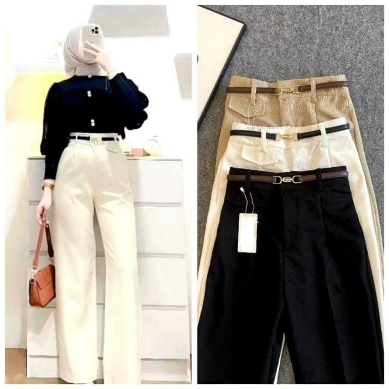 Jual ORO PANTS KNIT PREMIUM Highwaist Tebal Anti Kusut - Loose Pants ...