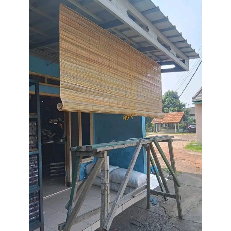 Jual tirai krey bambu sawit uk L 2m×t 2m natural lengkap tali rol pengulungan | Shopee Indonesia