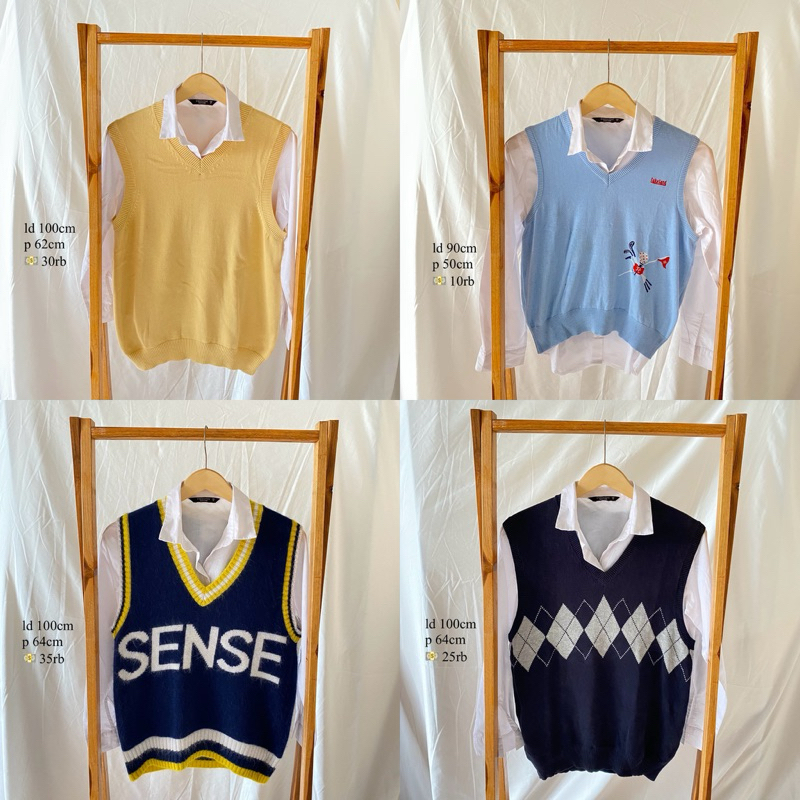 Jual vest rajut motif ketupat/argyle, polos, korea thrift | Shopee ...