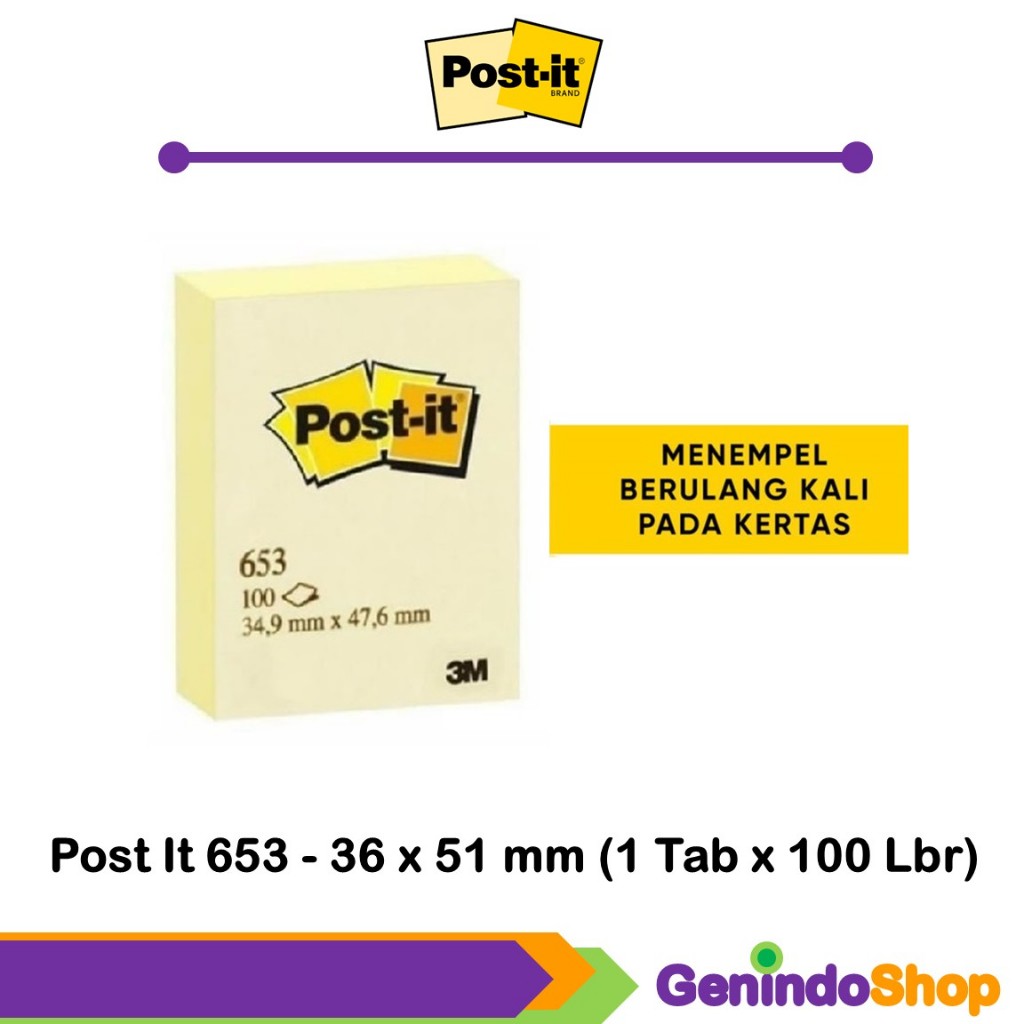 Jual 3M - POST IT 653 Kuning 38x51mm (100 Lembar) | Shopee Indonesia