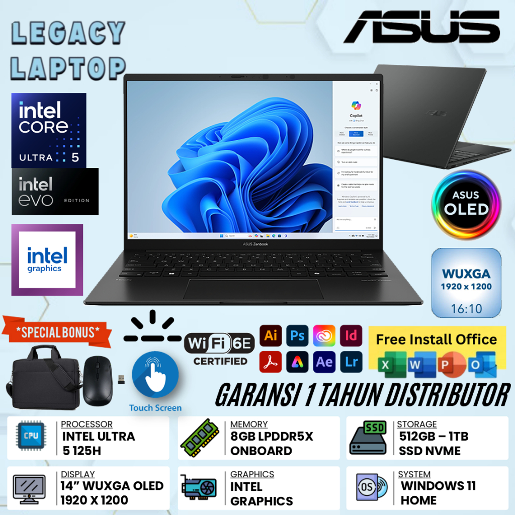 Jual Laptop Asus Zenbook 14 Oled Q415MA Intel Ultra 5 125H Ram 8GB 1TB ...