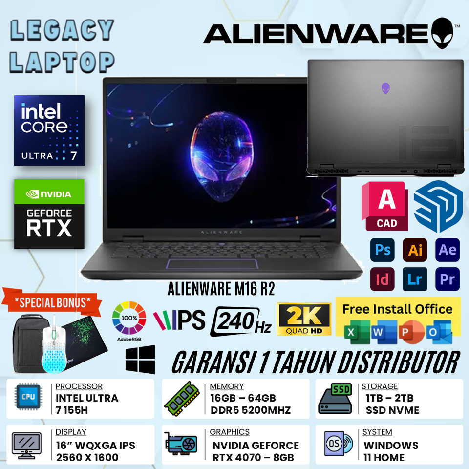 Jual Laptop Gaming Alienware M16 Intel Ultra 7 155H Ram 64GB 2TB Ssd ...