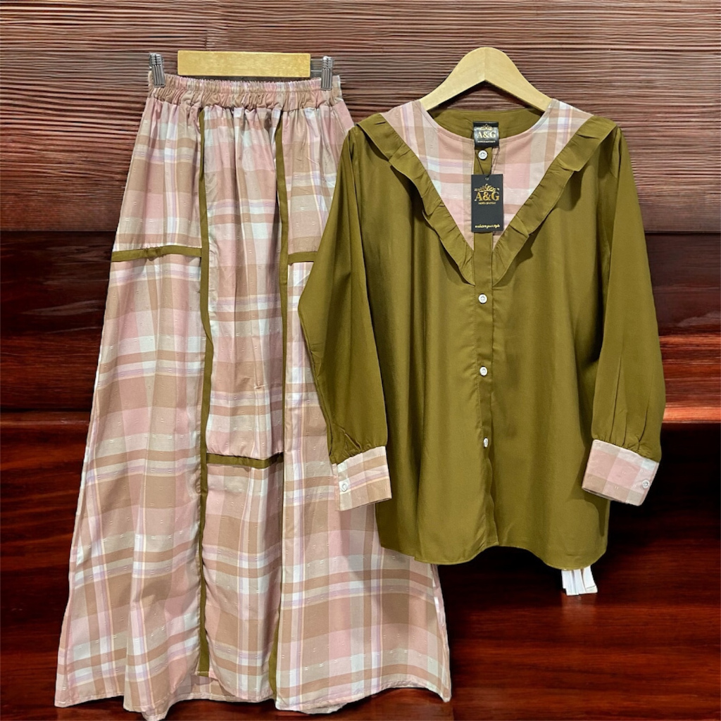 Jual ONE SET ROK KATUN HARUKA / ONE SET KEMEJA ROK WANITA / SETELAN ROK ...