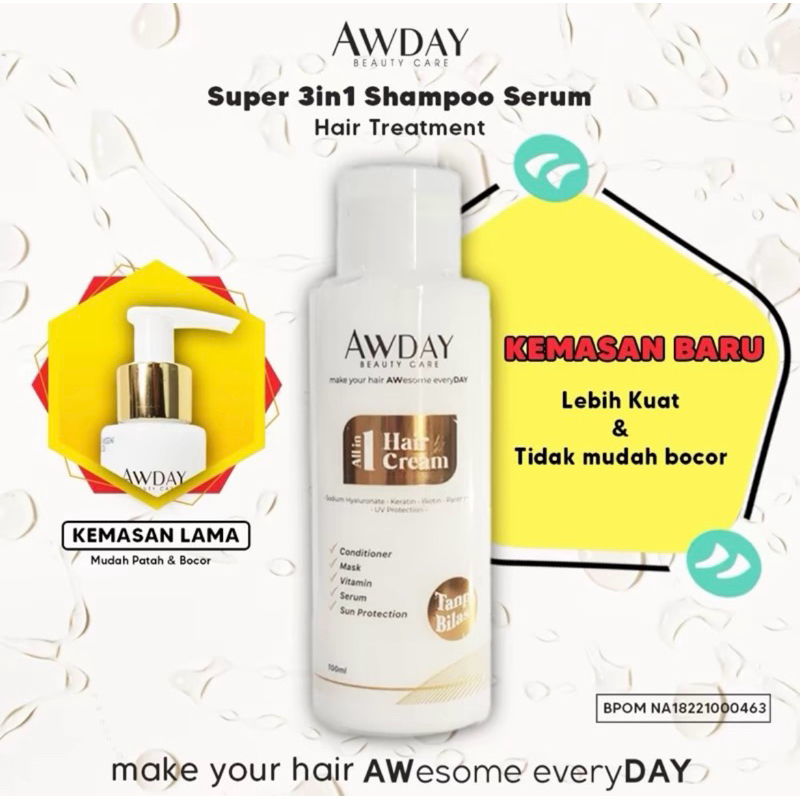Jual CONDITIONER / HAIRCREAM AWDAY ALL IN ONE TANPA BILAS Shampoo ...