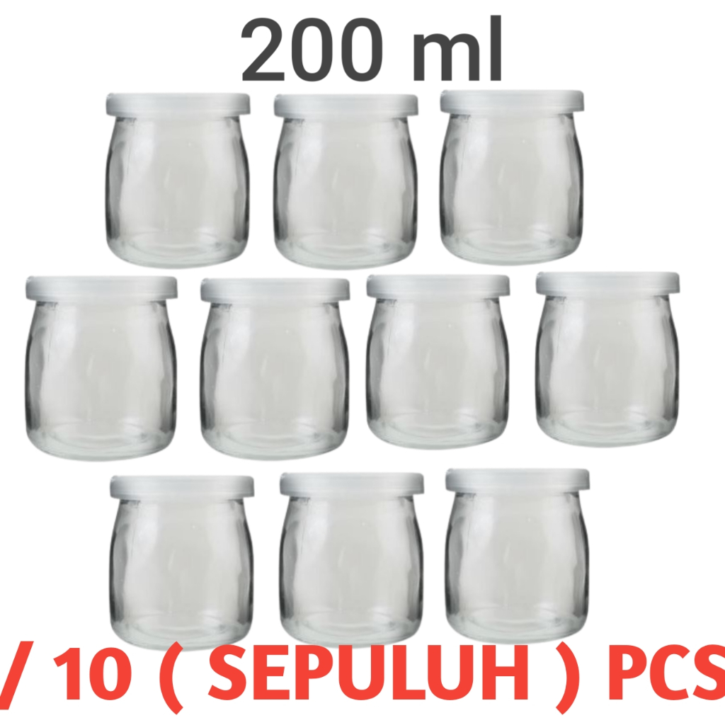 Jual /10 ( sepuluh ) pcs 200ml Botol Puding Kaca Tutup Plastik / Botol ...
