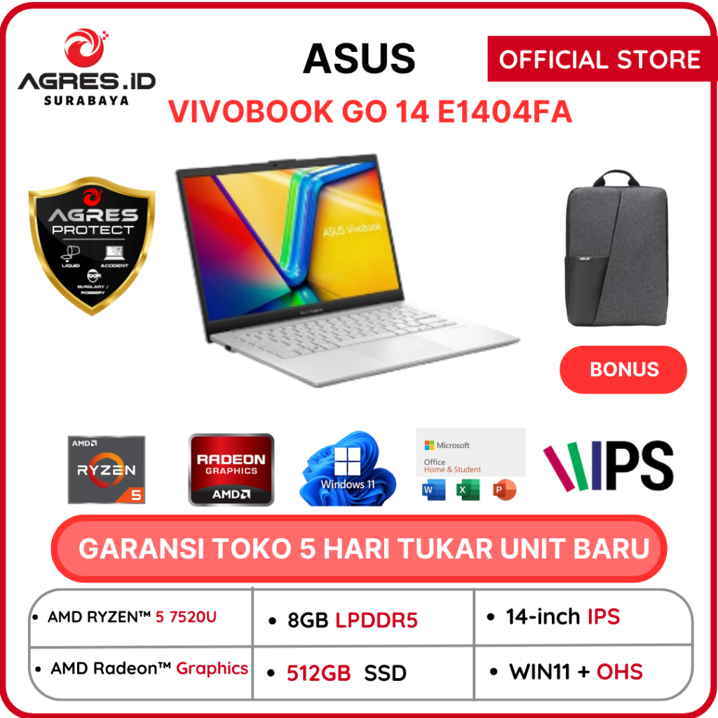 Jual ASUS VIVOBOOK GO 14 E1404FA RYZEN 5 7520 8gb 512gb Windows11 ...