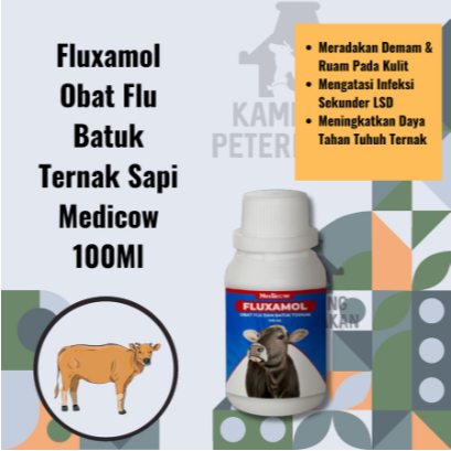 Jual Fluxamol Obat Flu Batuk Demam Ternak Sapi Kambing 100 Ml Medicow ...