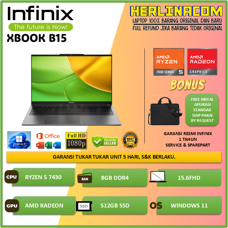Jual INFINIX XBOOK B15 AMD RYZEN 5 7430 8GB 512GB SSD WINDOWS 11 15 ...