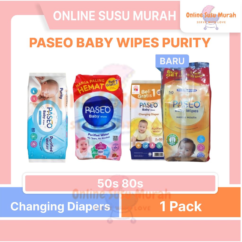 Jual PASEO BABY WIPES PURITY CHANGING DIAPERS NON PARFUME 50 80 SHEET ...