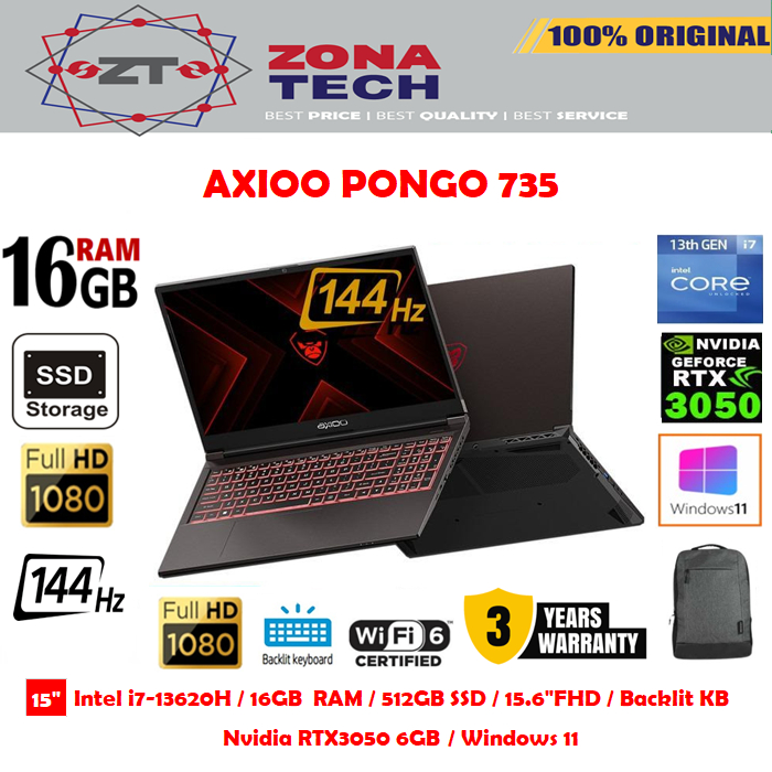 Jual AXIOO PONGO 735 i7-13620H RTX3050 512GB 16GB 15.6" FHD 144Hz Win11 ...