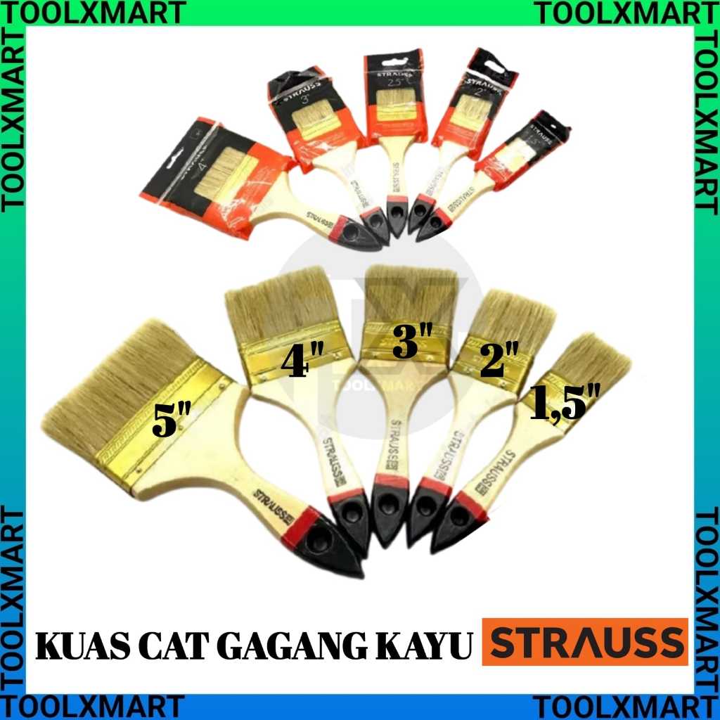 Jual Kuas Cat Gagang Kayu 1,5" 2" 3" 4" 5" STRAUSS / Kuas Cat Dinding ...