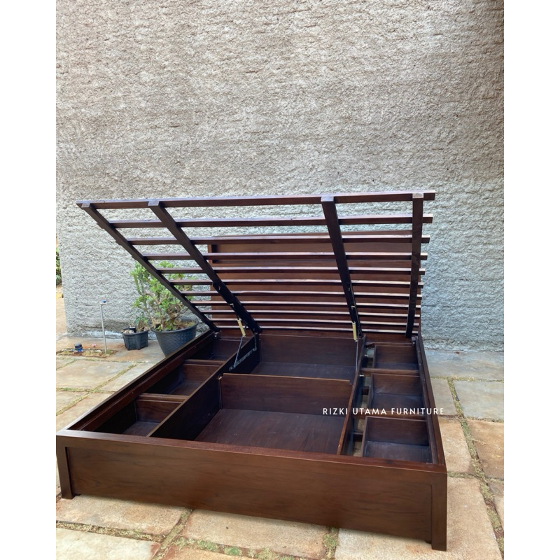Jual Bed Frame Hidrolik Kayu Jati / Rangka Tempat Tidur Hidrolik Kayu ...