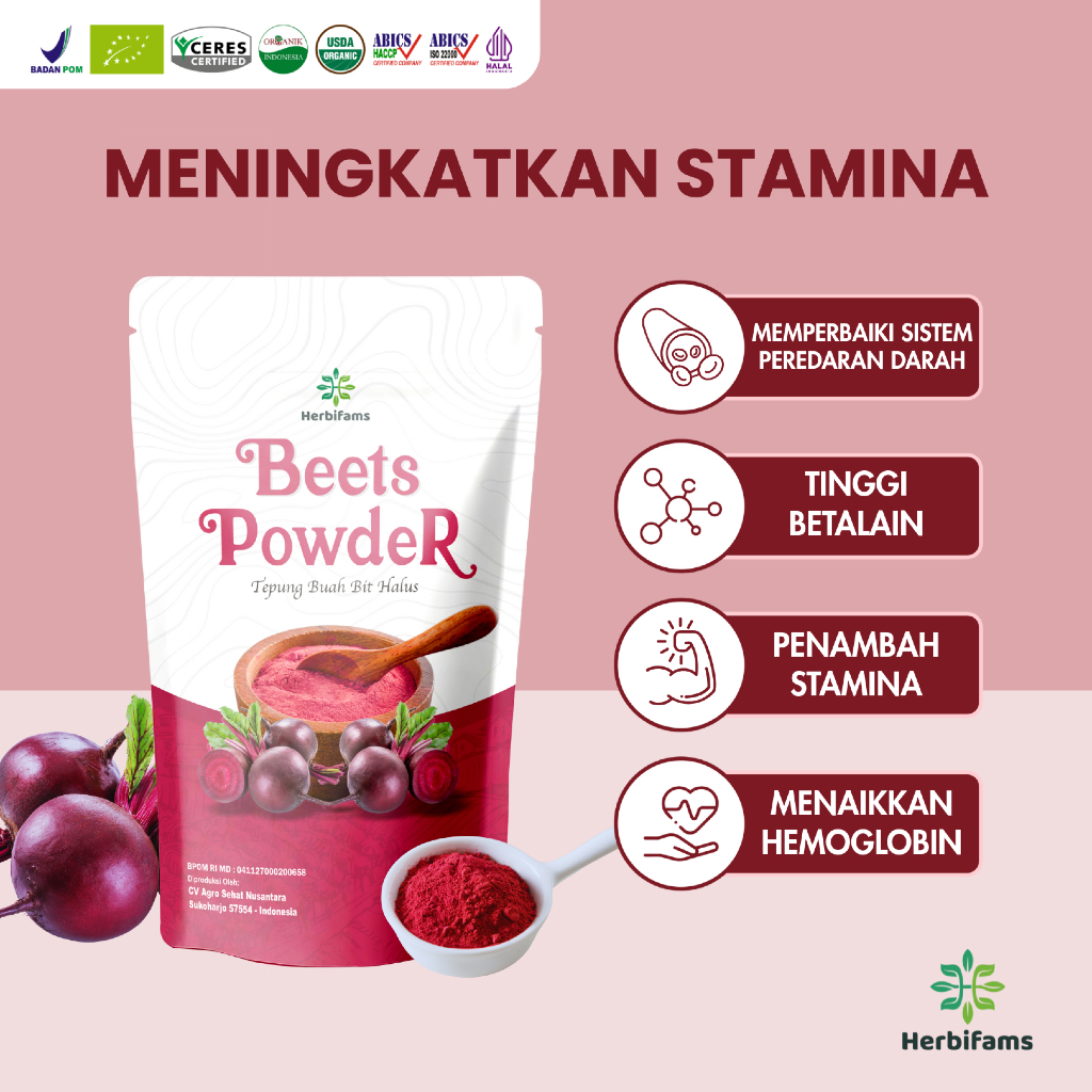 Jual Moera - Beets Powder Herbifams Serbuk Buah Bit 100 gram Buah Bit ...
