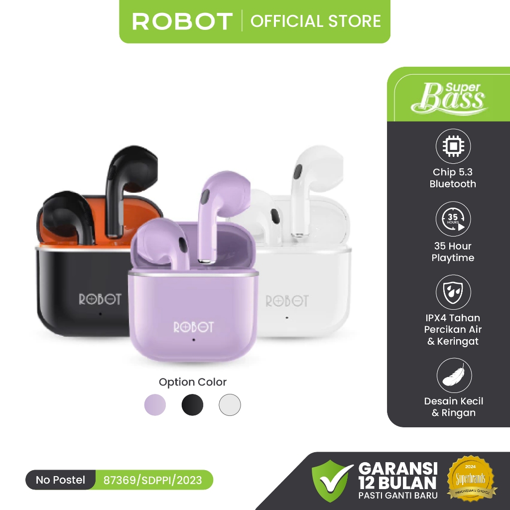 Jual ROBOT TWS Earphone Bluetooth Waterproof Airbuds Suara Bass T50S ...