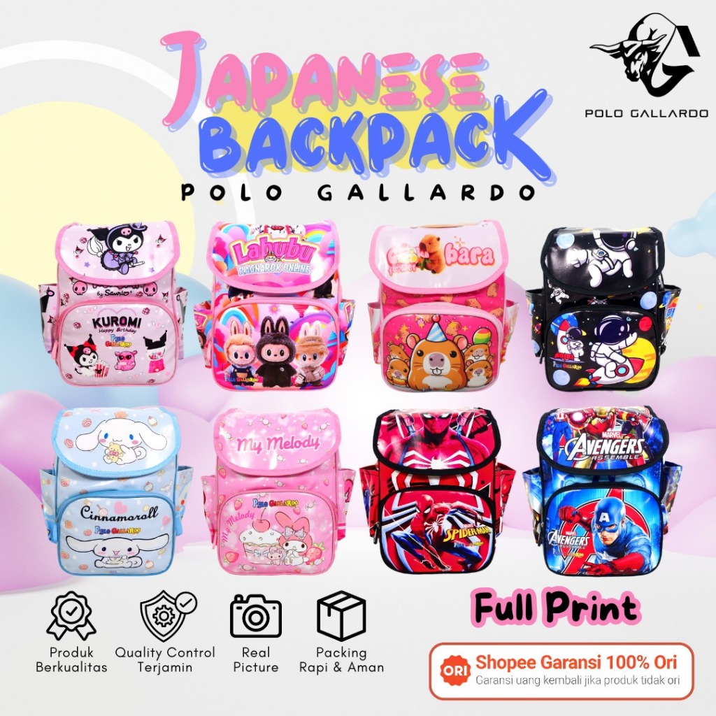 Jual Tas Sekolah TK Ransel Jepang Anak Perempuan Laki Laki Polo Gallardo BD-P02 Backpack Motif ...