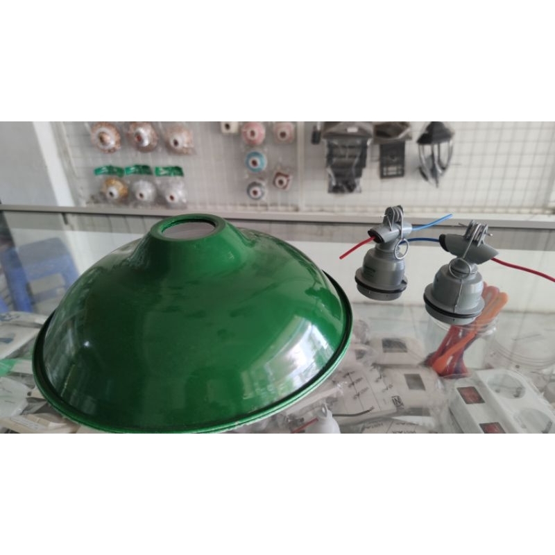 Jual kap lampu hijau ukuran 28cm fitting e27 mercury fitting lampu ...