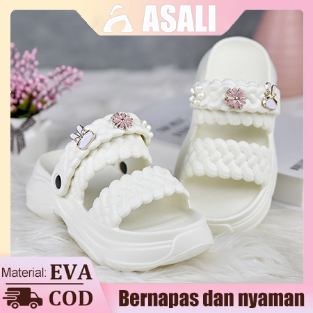 Jual Sandal Wanita Wedges Selop Dengan Aksesori Sepatu, Slip On Cewek ...