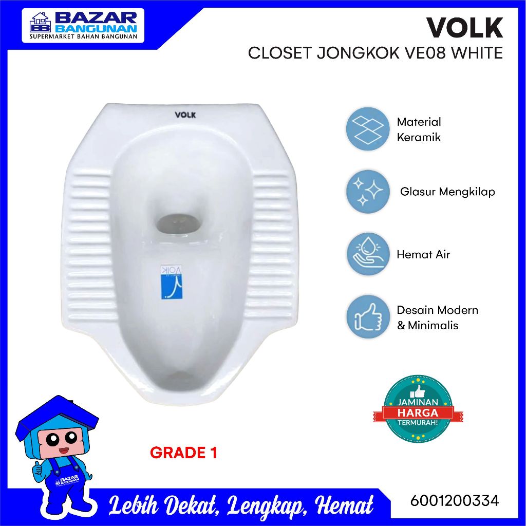 Jual Volk - Closet / Kloset / Toilet Jongkok Squat Ve08 Ve 08 White Grade 1 Lantai Dasar ...