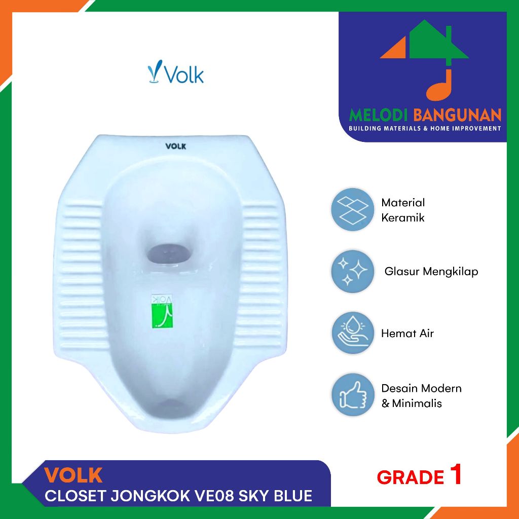Jual Volk - Closet + Kloset + Toilet Jongkok Squat Ve08 Ve 08 Sky Blue Grade 1 Lantai Dasar ...