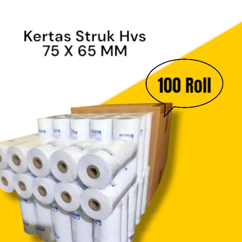Jual Kertas struk hvs 1 ply 75x65 mm struk kasir paper 100 Roll ...