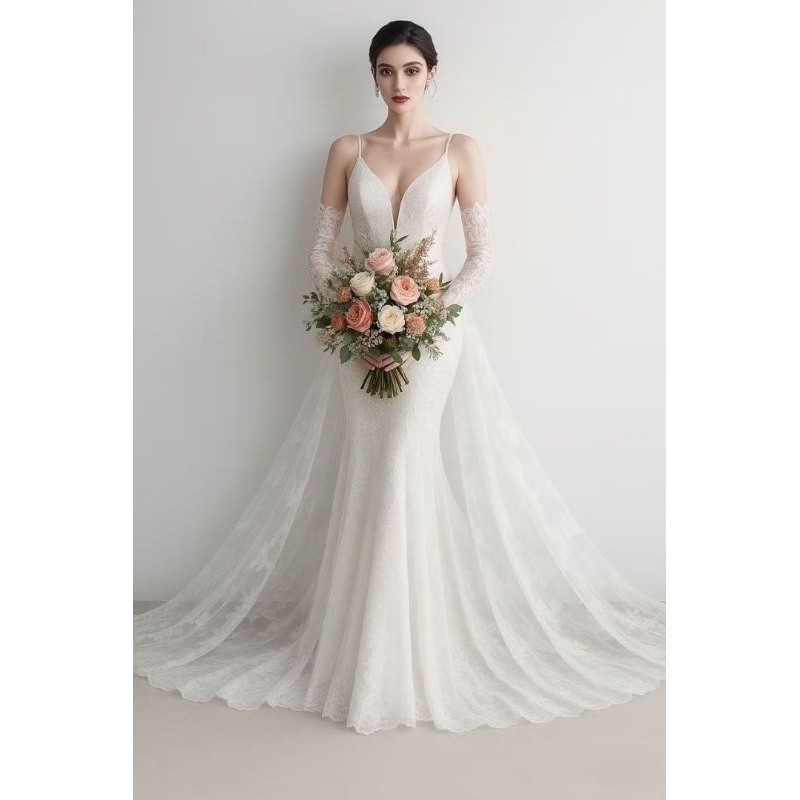 Jual [CUSTOM ORDER] lace cape pengantin jubah ekor gaun pengantin dari ...