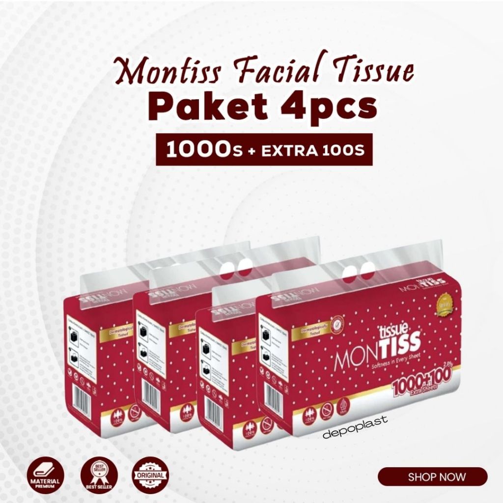 Jual (PAKET 4 PCS) Tissue Facial Montiss 1000 Sheets - 2 Ply, Tisu ...