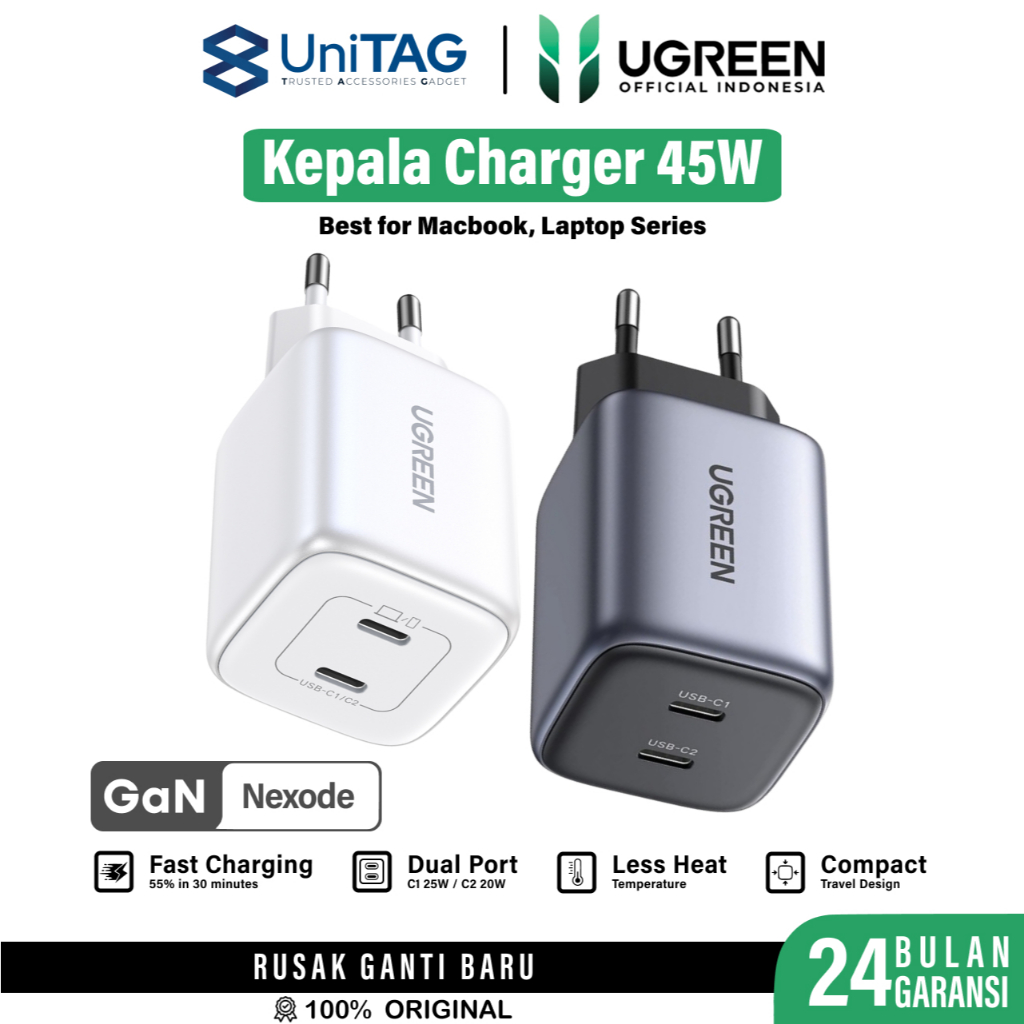 Jual Kepala Charger Adaptor Macbook Laptop UGREEN GaN 45W 65W 140W ...