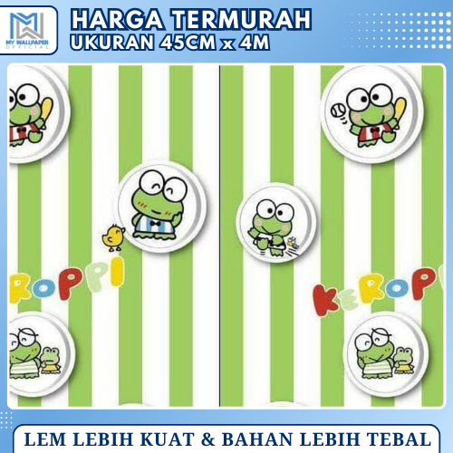Jual Wallpaper Dinding Anak Karakter Keropi Stiker Dinding Kamar Anak Motif Keropi Salur Hijau ...