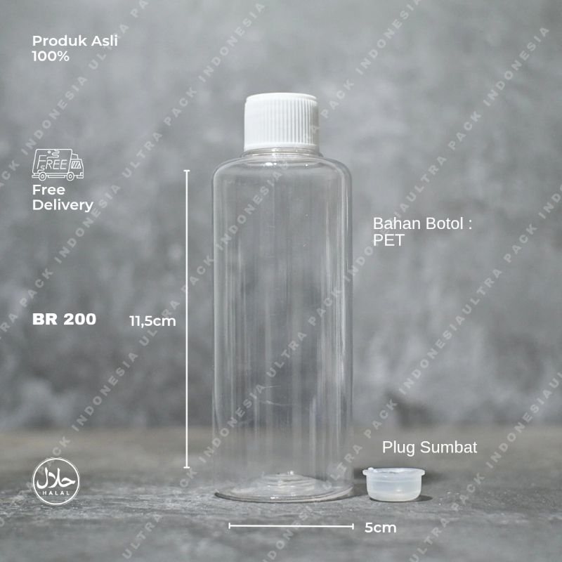 Jual KEMASAN MINUMAN BOTOL FOOD GRADE - BOTOL PET BR 200ML CLEAR + TUTUP ULIR PLASTIK + PLUG ...