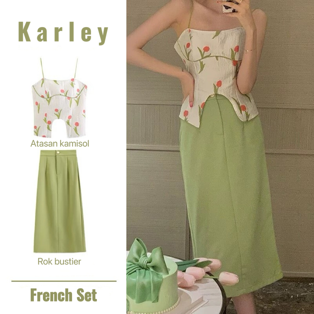 Jual 【Ready】#Karley# French Set / Gaun halter gaya lembut / Setelan dua ...