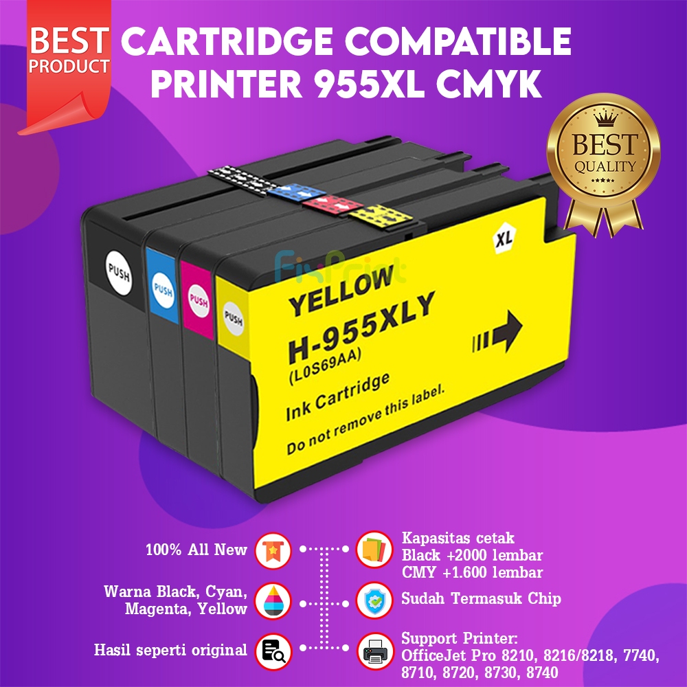 Jual FixPrint PAKET CMYK Cartridge Tinta HP 955XL 955 XL Printer 8210 8720 7720 7740 | Shopee ...