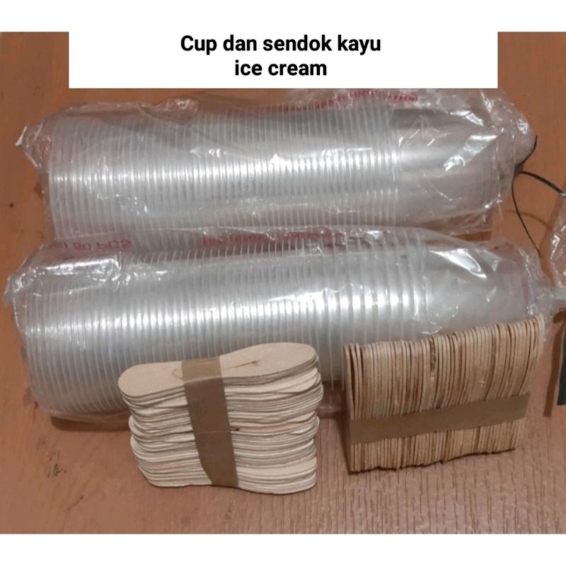 Jual CUP PLASTIK DAN SENDOK KAYU ICE CREAM ISI 50 PCS | Shopee Indonesia
