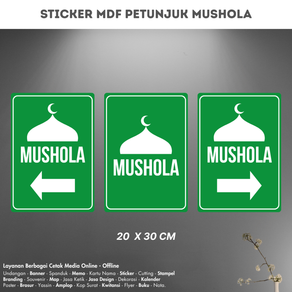 Jual Sticker MDF Tanda SIGN Informasi Mushola / Arah Mushola / 30x20cm ...