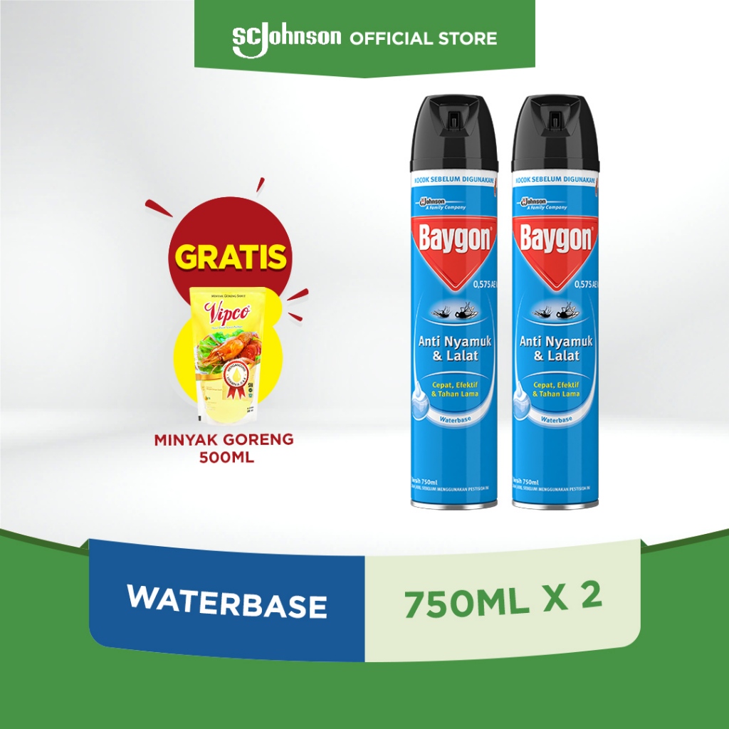 Jual Baygon Aerosol Waterbase 750ml x2 Free Minyak 500ml | Shopee Indonesia