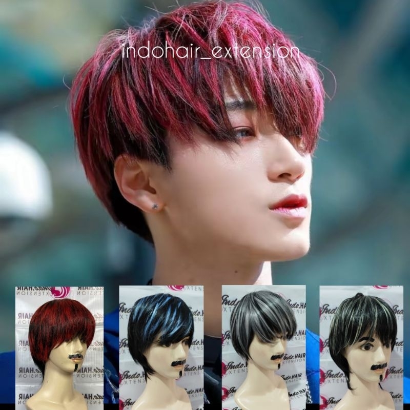 Jual WIG PRIA KOREA RAMBUT PENDEK MODEL HIGHLIGHT HITAM MERAH BIRU ...