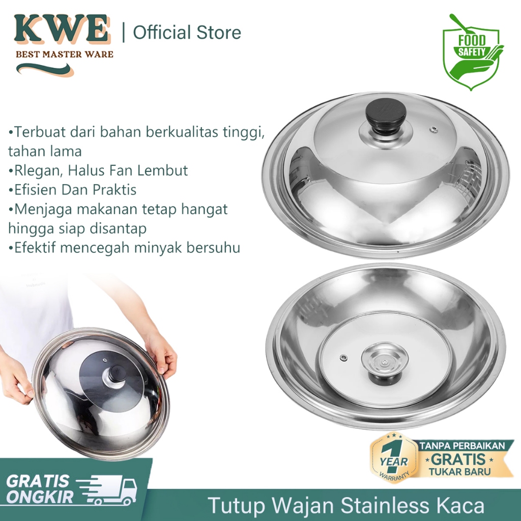 Jual KWE Tutup Panci Tebal Stainless Kaca Kombinasi Tutup Wajan Tutup Kuali ukuran 28CM 30CM ...